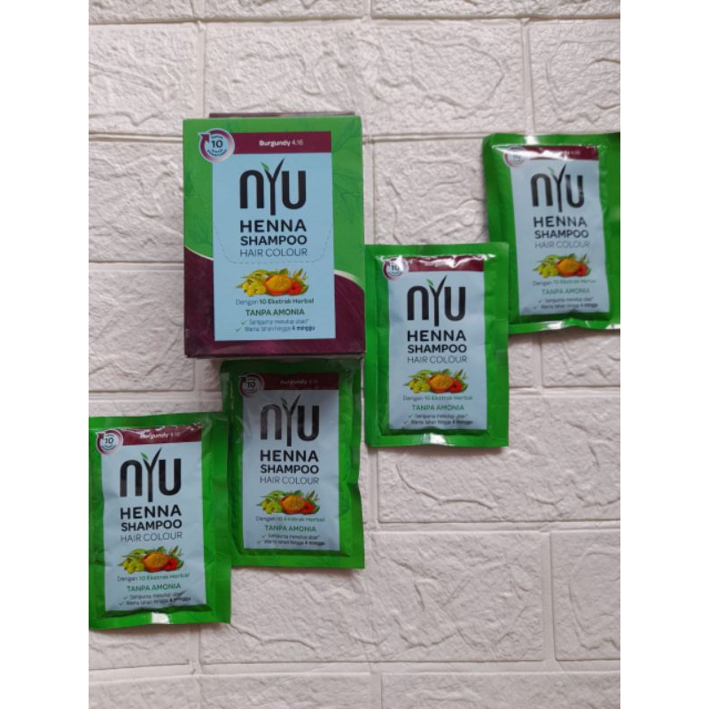 Jual NYU HENNA SHAMPO CAT RAMBUT HERBAL (WARNA BURGUNDY) | Shopee Indonesia