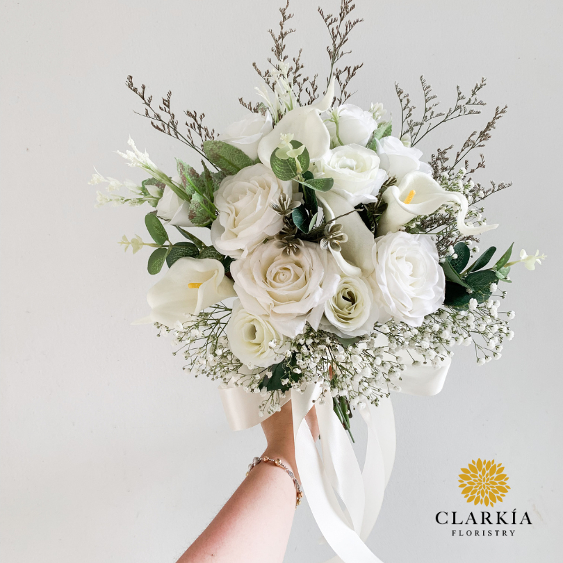 Jual Artificial Small-Medium Mix Wedding Bouquet Clarkia | Buket Bunga ...