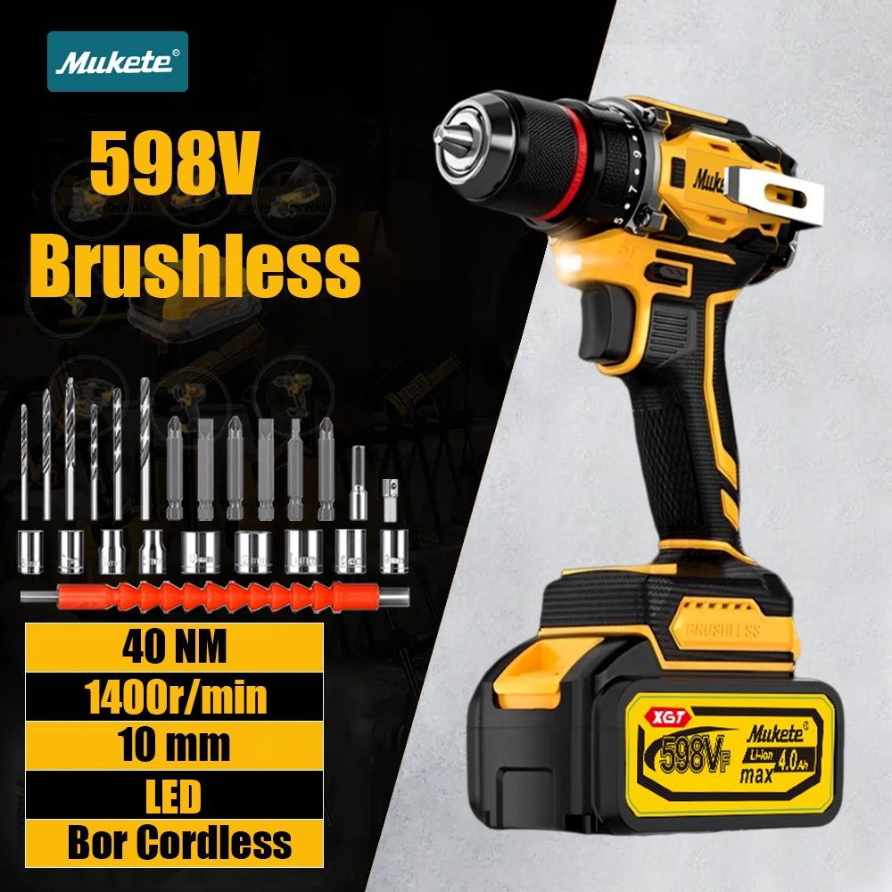 Jual Mukete Brushless 598V Bor Baterai bor cordless mesin bor baterai ...