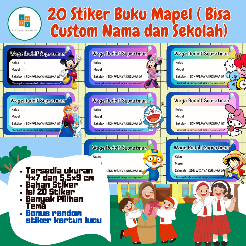 Jual 20 Stiker Mapel Custom - Stiker Buku Pelajaran - Stiker Buku ...