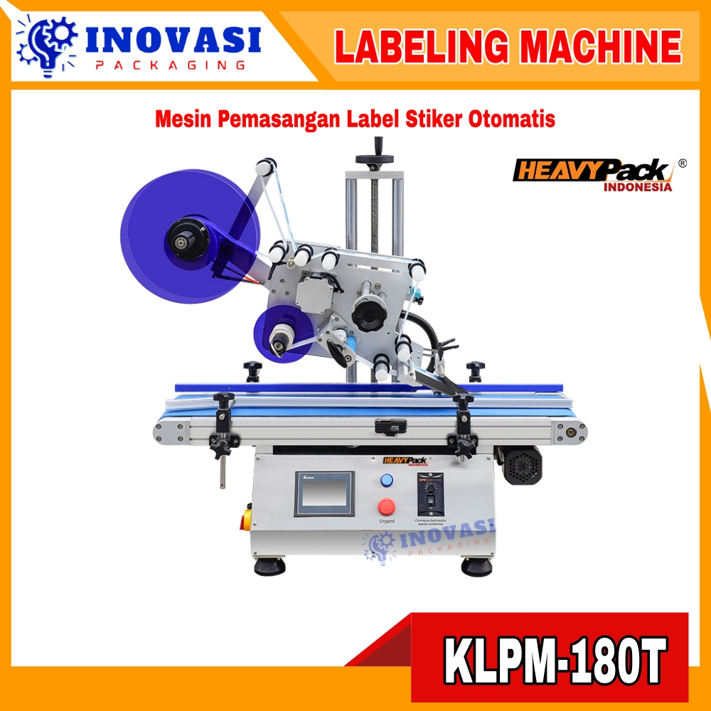 Jual Mesin Pemasangan Label Stiker Botol Flat Datar Top Up Labeling Machine KLPM-180T HeavyPack ...