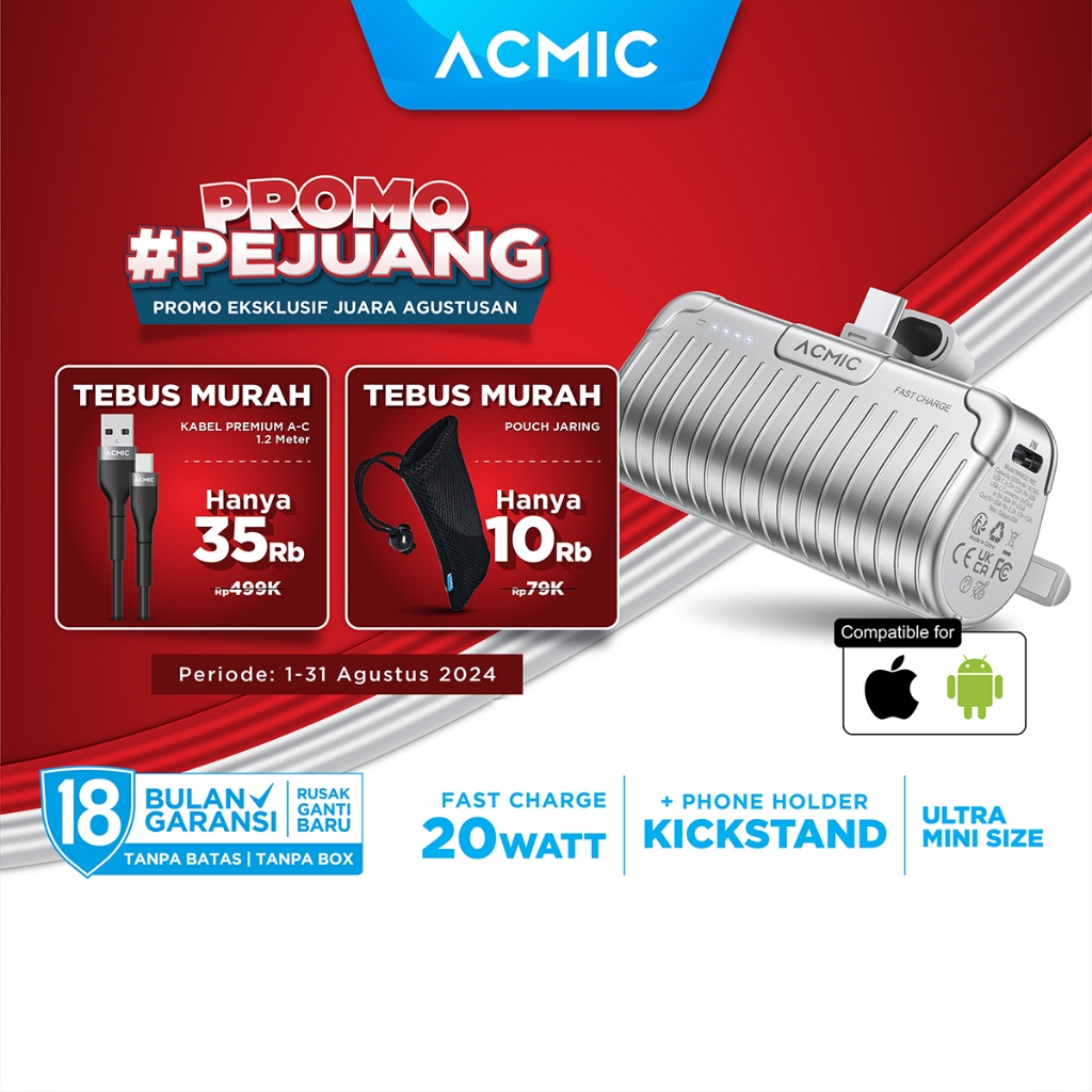 Jual ACMIC MINIGO Mini PowerBank + Phone Holder USB Type C or iPhone ...