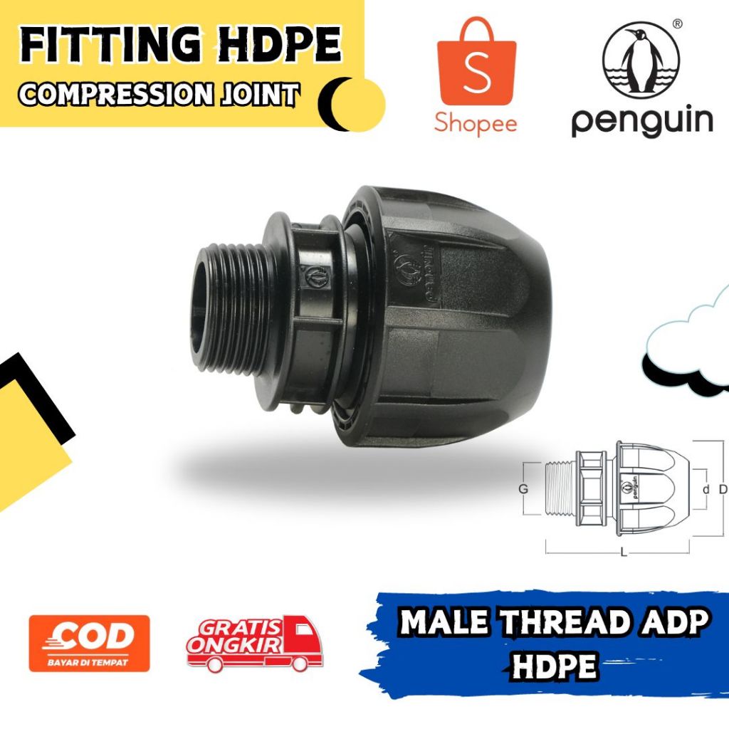 Jual Fitting Pipa HDPE Male thread joint , Socket Drat luar 1-1/2" inci ...