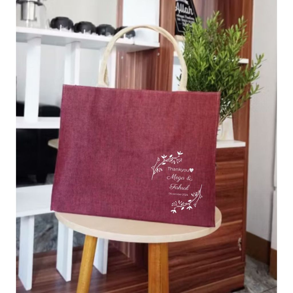 Jual Custom Sablon Tas Belanja Handle tas hampers denim Tote Bag Logo ...