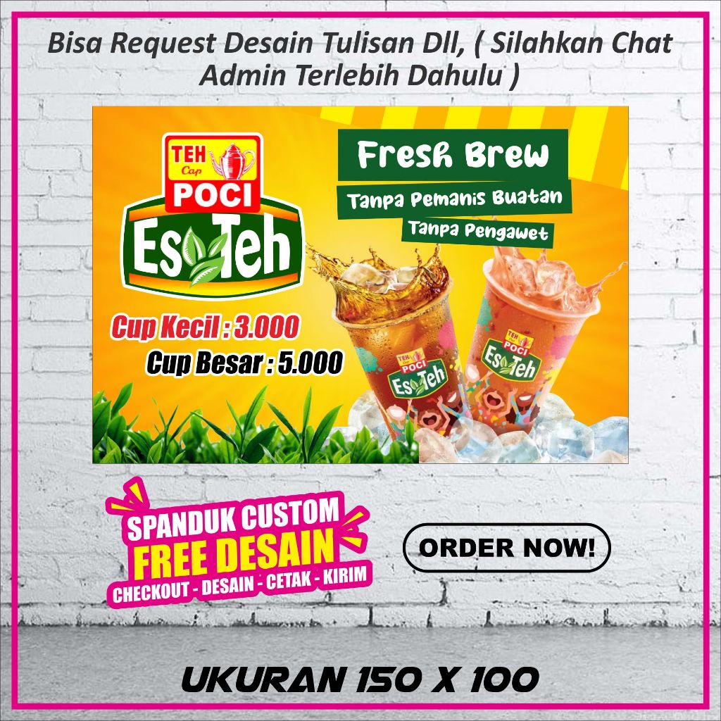 Jual SPANDUK/BANNER BACKDROP MINUMAN ES TEH UKURAN 150X100 BISA REQUEST ...