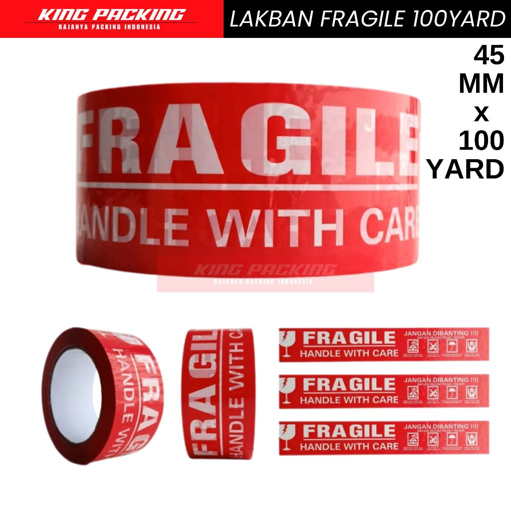 Jual Lakban Fragile Merah 2Inch x 100Yard / Fragile 45mm (6 Pcs ...