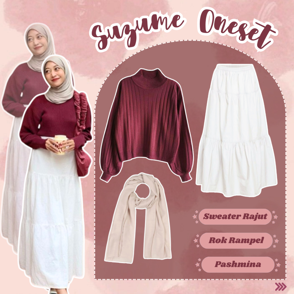 Jual One Set Hijab OOTD Sweater Rajut Tebal Rok Ruffle Bahan Premium ...