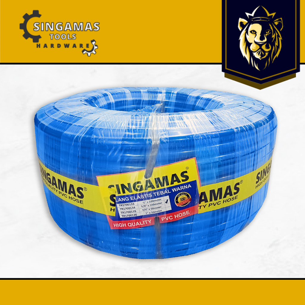 Jual SINGAMAS Selang Air PVC Elastis Tebal Warna Biru 5/8" x 100 m ...