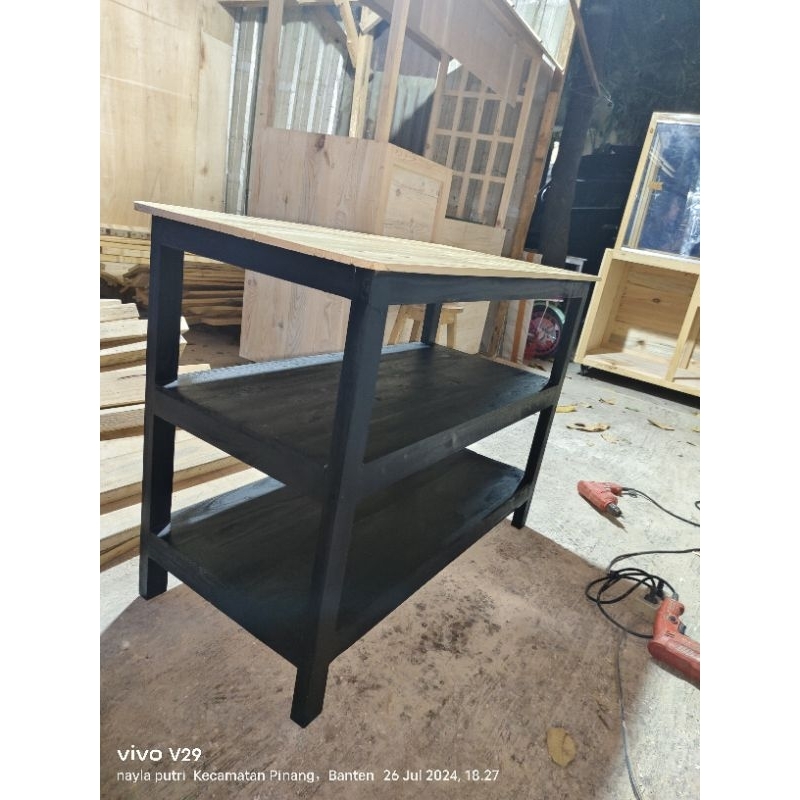 Jual custom meja rak kayu jati belanda | Shopee Indonesia