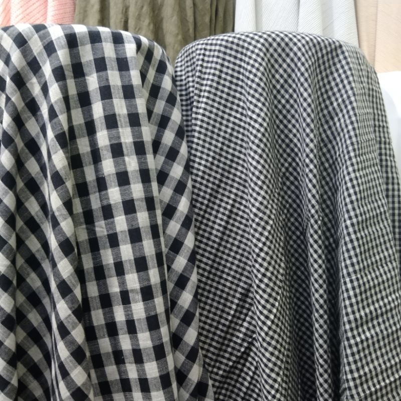 Jual kain linen poly - bahan linen poly motif kotak(harga tertera per 0 ...