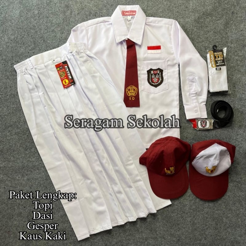 Jual Setelan Lengkap SD MI Merah Putih Baju Putih Logo Lengan Panjang ...