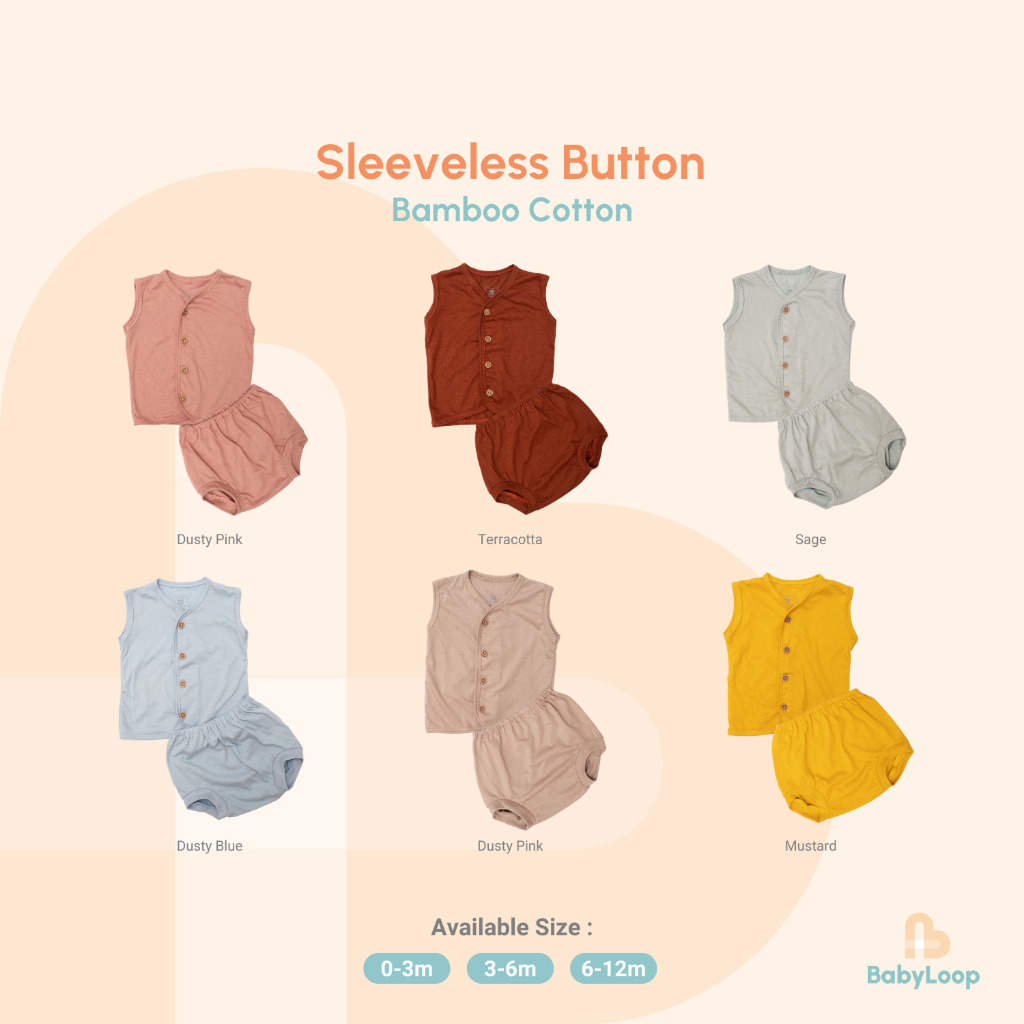 Jual Baju Bayi - Sleeveless Button Set Bamboo Cotton - Baby Loop ...