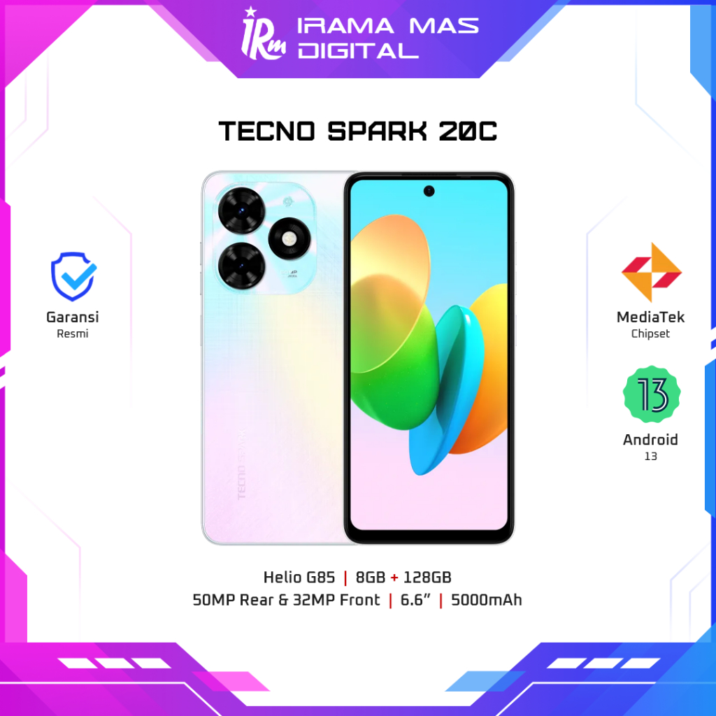 Jual TECNO SPARK 20C NFC - 8GB/128GB ( White) | Shopee Indonesia