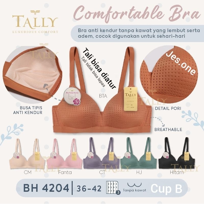 Jual Tally 4204 Bra BH Berpori Busa Tipis Tanpa Kawat Cup B Kait 3 sz ...
