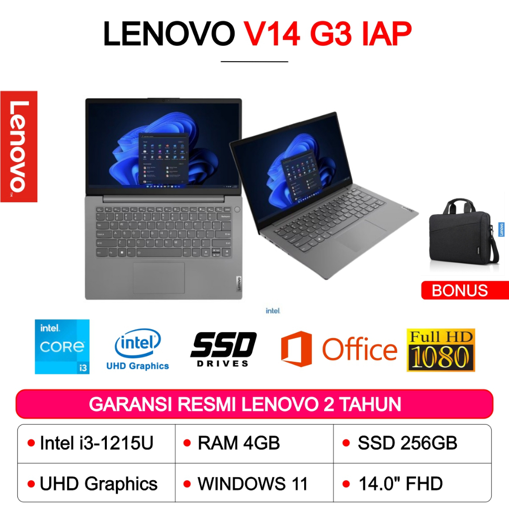 Jual LAPTOP LENOVO V14-G3-IAP INTEL I3-1215U RAM 8GB SSD 256NVME LAYAR 14"FHD | Shopee Indonesia