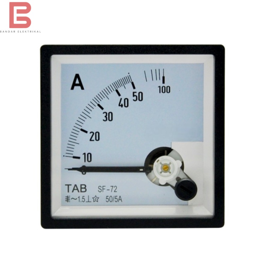 Jual Ampere Meter Analog 50/5A AC Via CT 72 x 72 Ampermeter 50 A TAB ...