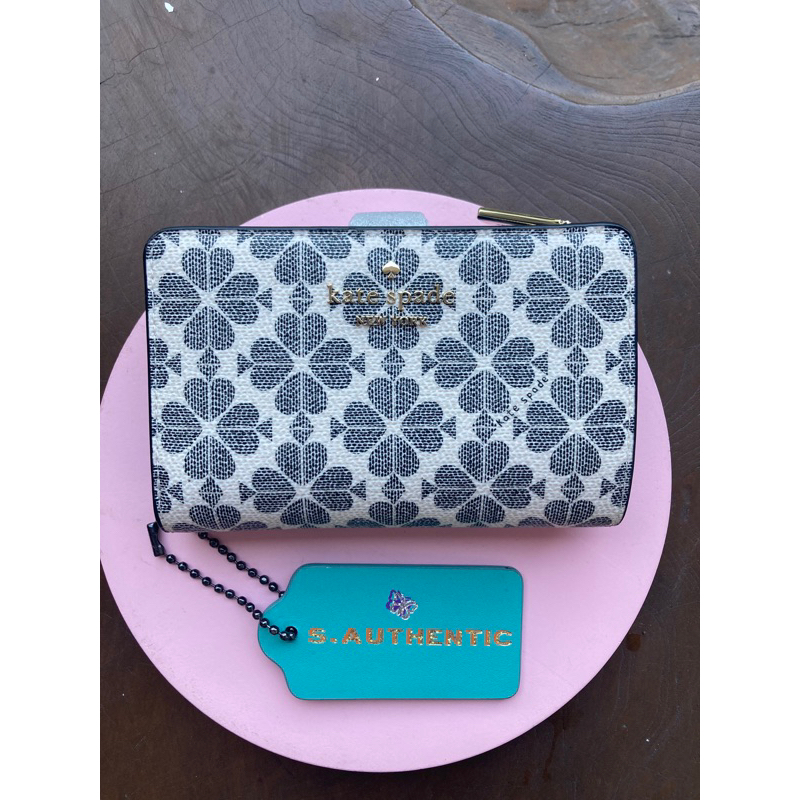 Jual Kate Spade Flower Medium Compact Bifold Wallet Black Multi ...