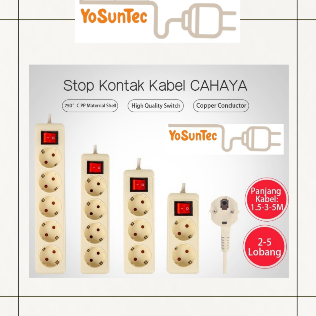 Jual Stop Kontak CAHAYA Kabel 2 3 4 Lubang 1,5m 3 5 Meter Stop Kontak Saklar + Kabel Colokan ...