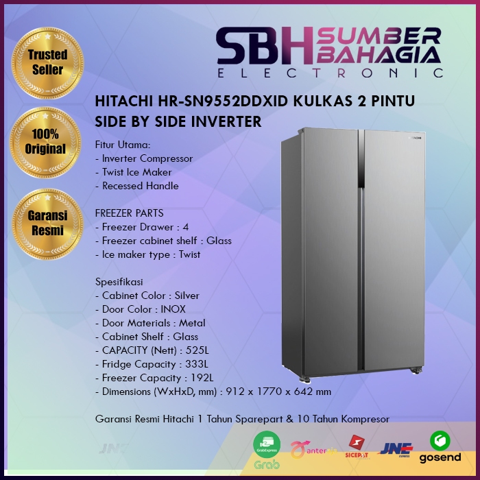 Jual HITACHI HR-SN9552DDXID KULKAS 2 PINTU SIDE BY SIDE INVERTER 160 ...