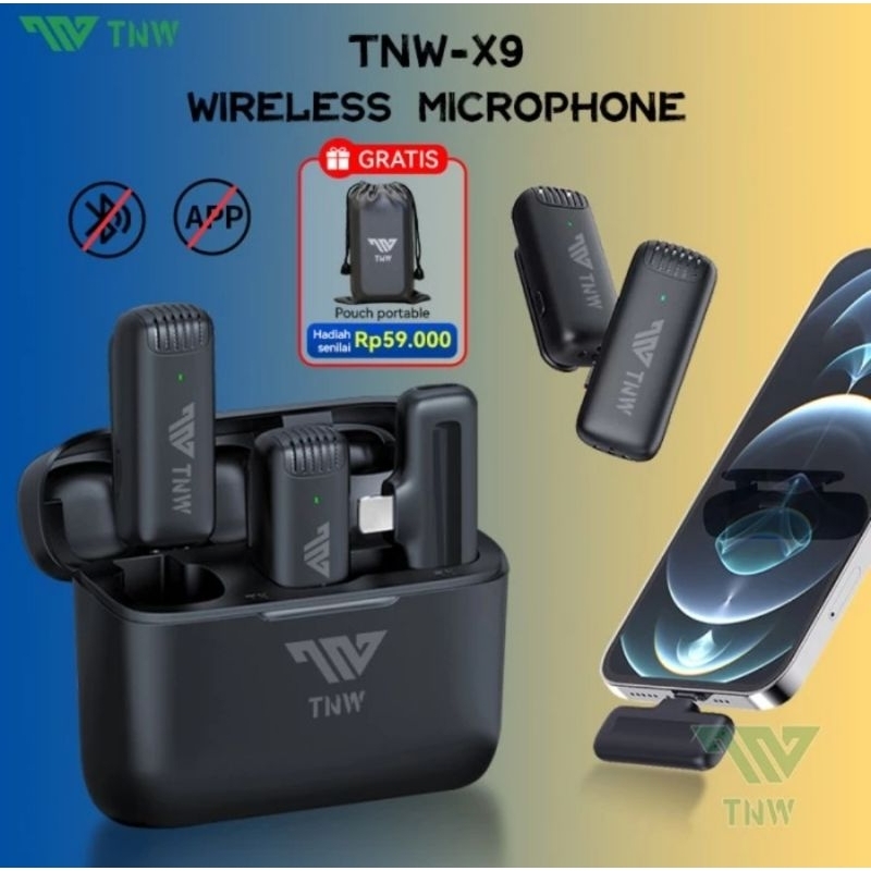 Jual TNW X9 Microphone Wireless Dual Mikrofon Lapel Mic Clip on Live Vlog Youtuber | Shopee ...