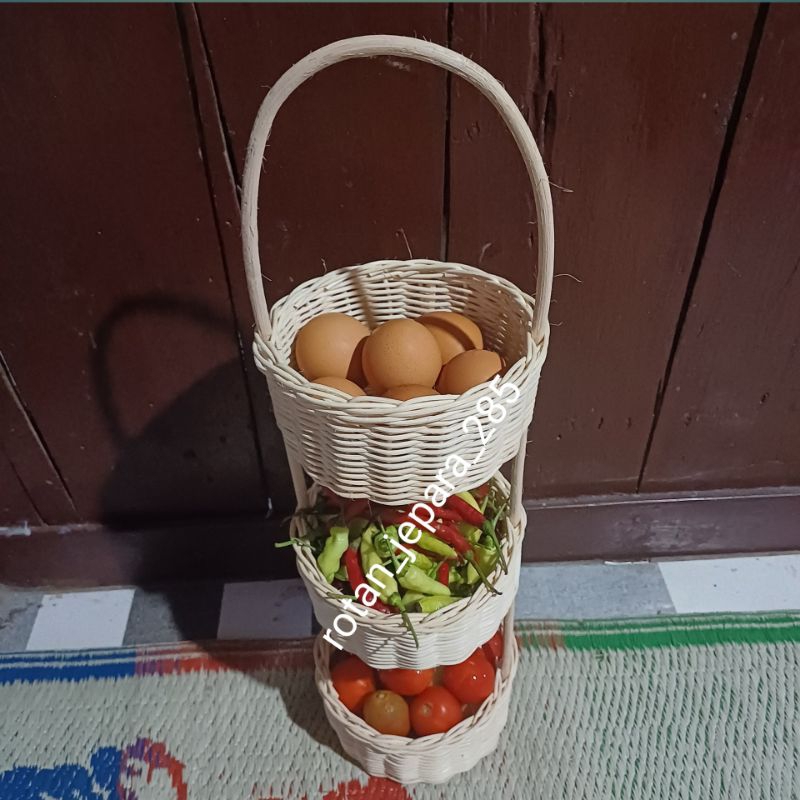Jual Keranjang rotan susun 3 serbaguna,keranjang 3 susun full rotan ...