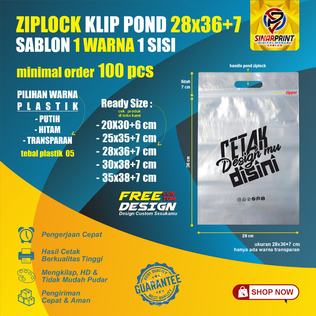 Jual Plastik Klip Pond 28x36+7 Ziplock Sablon 1 Warna 1 Sisi Minimal Order 100 Pcs | Shopee ...