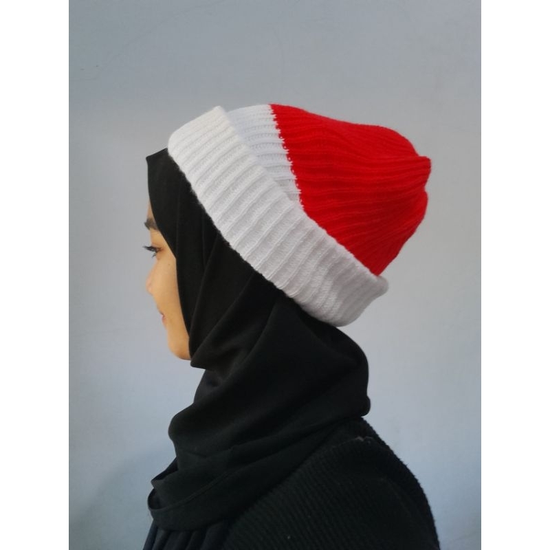 Jual Topi Kupluk Rajut Merah putih/Kupluk abah Aos Premium Pria Wanita ...