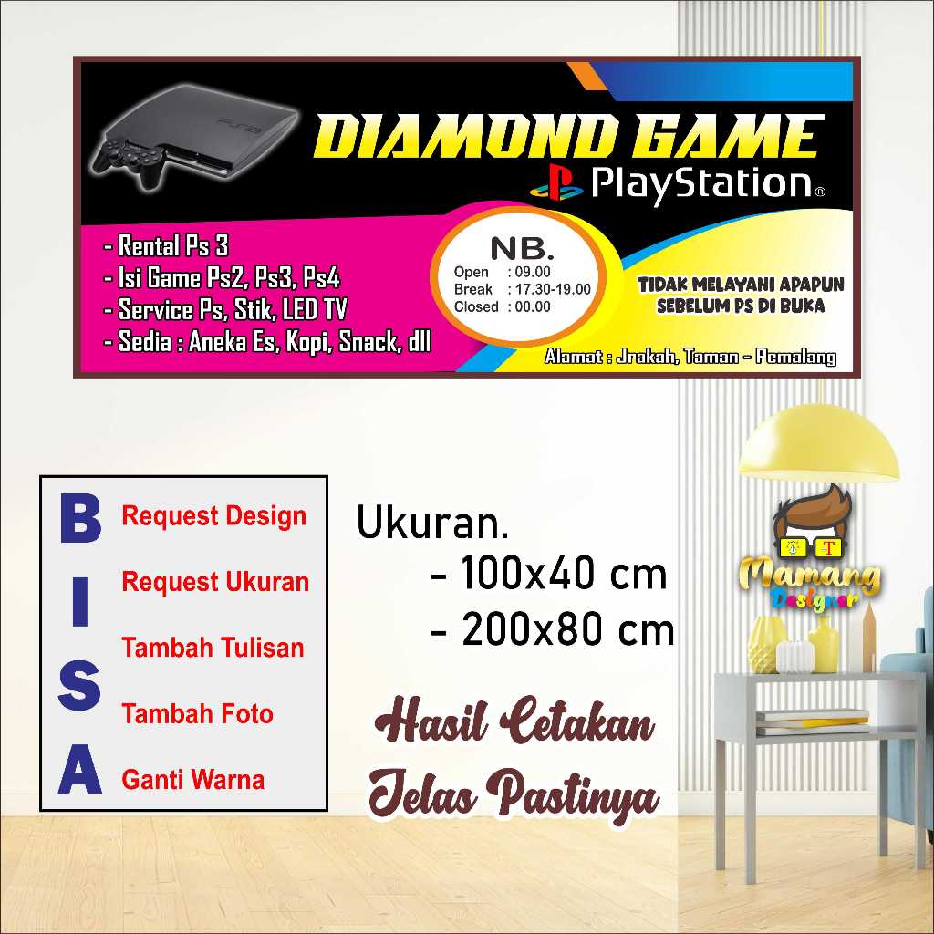 Jual Banner Spanduk MMT Rental PS Game Playstations Design Gambar Tidak ...