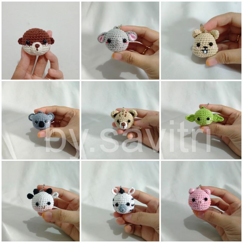 Jual (part 1)Amigurumi mini head animals boneka rajut gantungan kunci ...