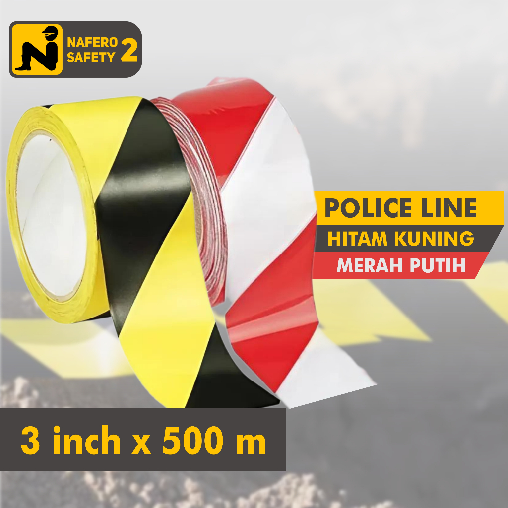 Jual YELLOW RED SAFETY POLICE LINE 3INC X 500MTR HITAM KUNING DAN MERAH ...