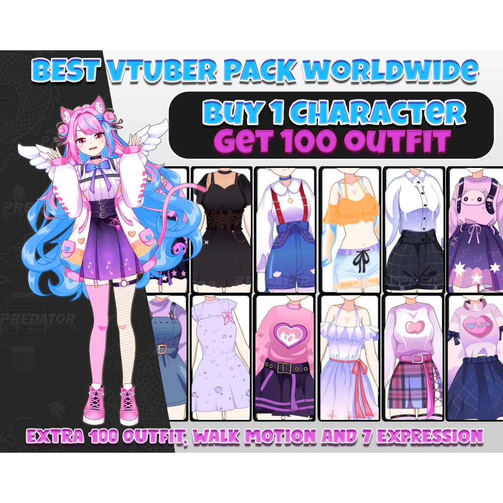 Jual Dapatkan 100 Outfit & 7 Ekspresi dengan Vtuber Live2D Terbaru ...