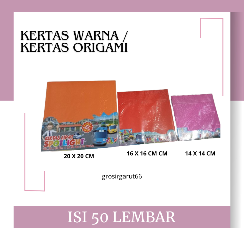 Jual Kertas Origami Ukuran 20 x 20 cm, 16 x 16 cm, 14 x 14 cm Isi 50 ...