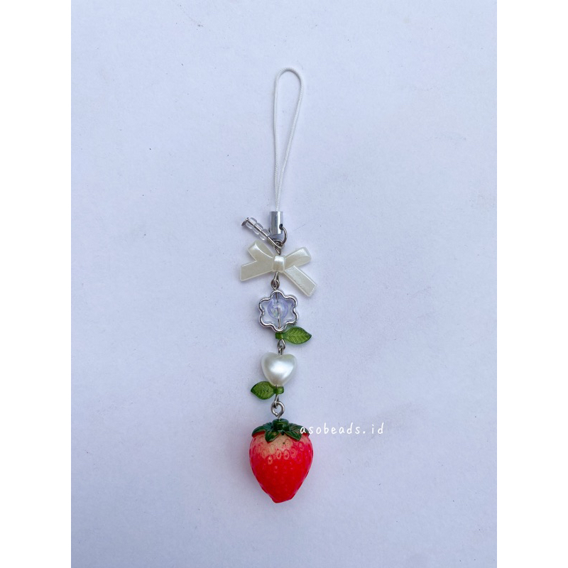 Jual strawberry coquette ribbon keychain phonestrap aesthetic gantungan ...
