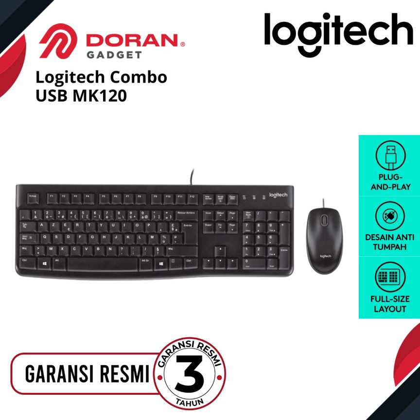 Jual Logitech MK12 Corded Keyboard And Mouse Combo PlugandPlay USB ...