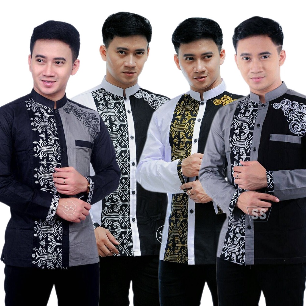 Jual KODE B4N6 Baju Koko Pria Dewasa Lengan Panjang Motif tri sula ...