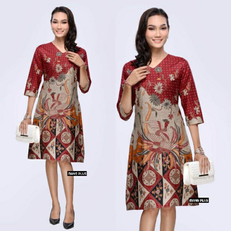 Jual KODE G46P Dress Batik Modern Jumbo 4L5L Tunik Big Size XXXL Seragam Batik Wanita AMRMrh ...