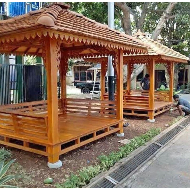 Jual Gasebo Kayu Jati Atap Genteng Rumah | Gazebo Taman Model Clasik ...