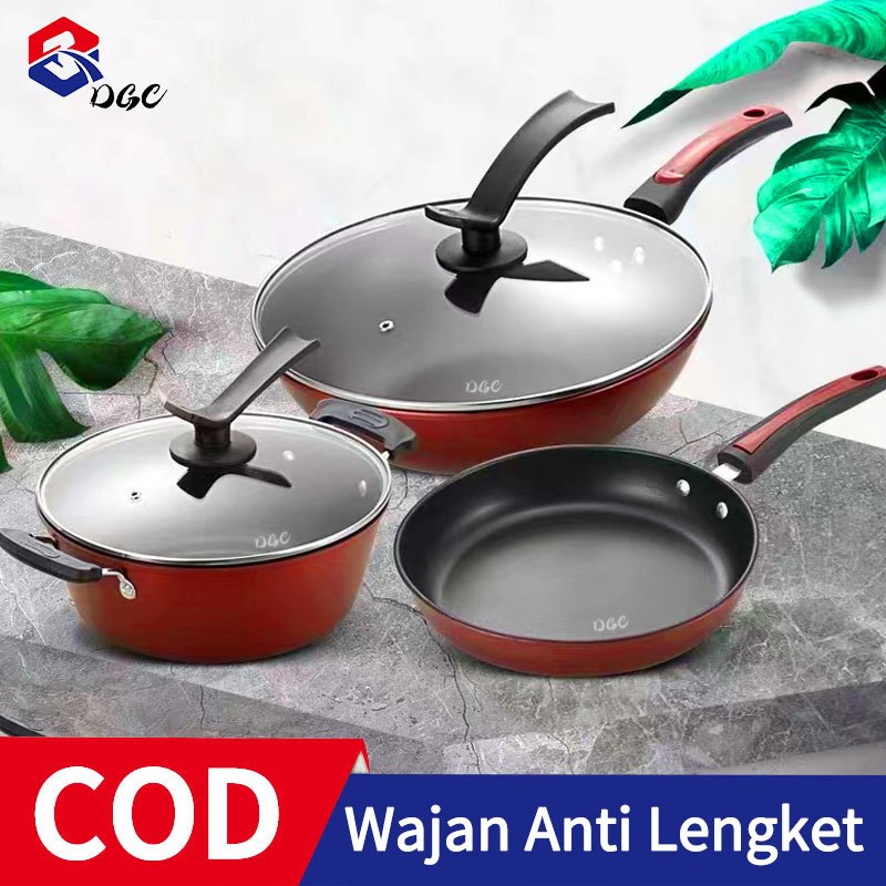 Jual DGC Wajan Teflon Diamond Wok Pan Wajan Penggorengan Anti Lengket Batu Medis + Tutup Kaca+ ...
