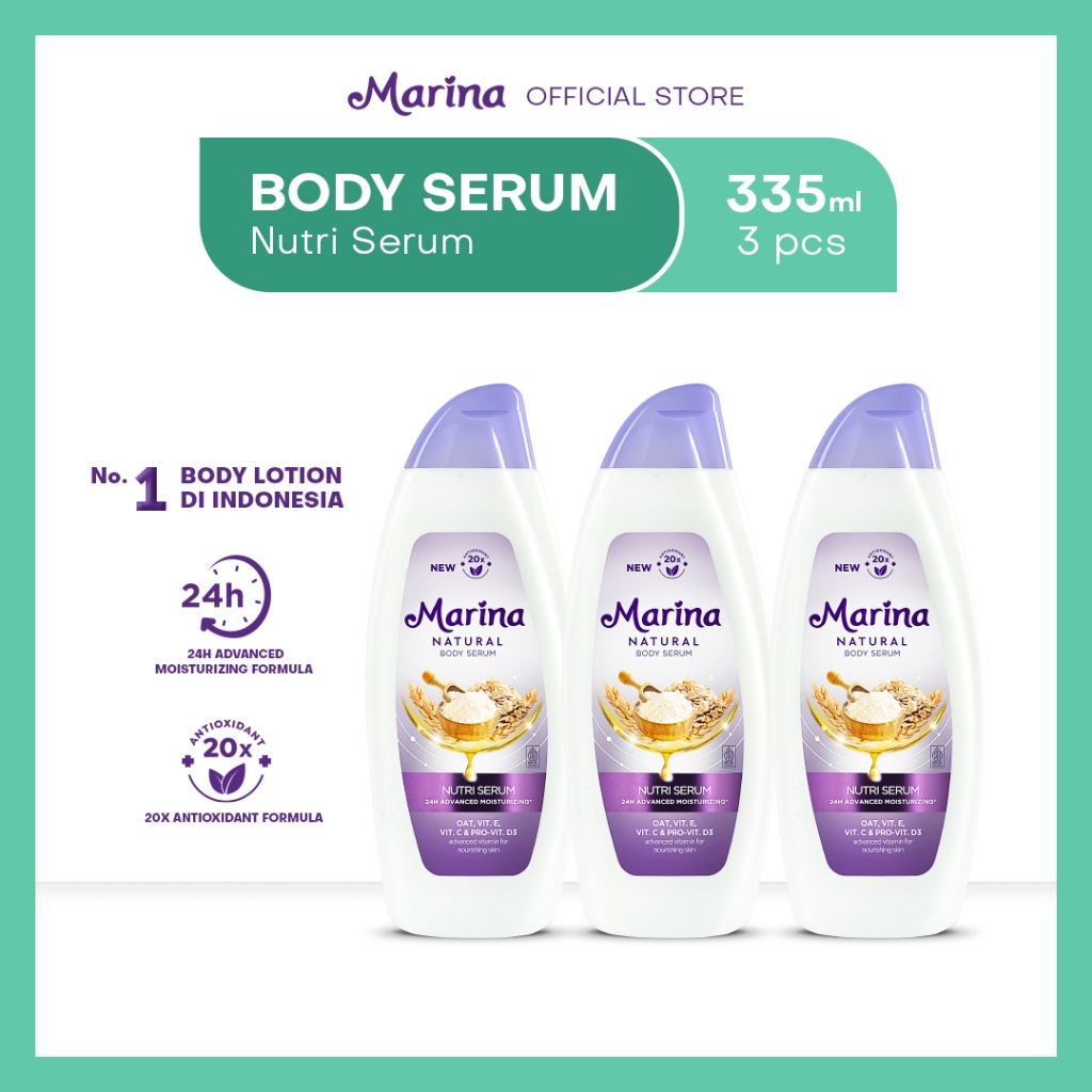 Jual Marina Hand Body Lotion Natural - Nutri Serum [335 ml / 3 pcs] - Exp : 10.2026 | Shopee ...