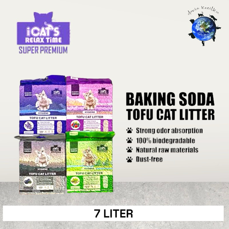 Jual iCat's Super Premium Tofu Soya Cat Litter Baking Soda / 7L (2,8Kg ...