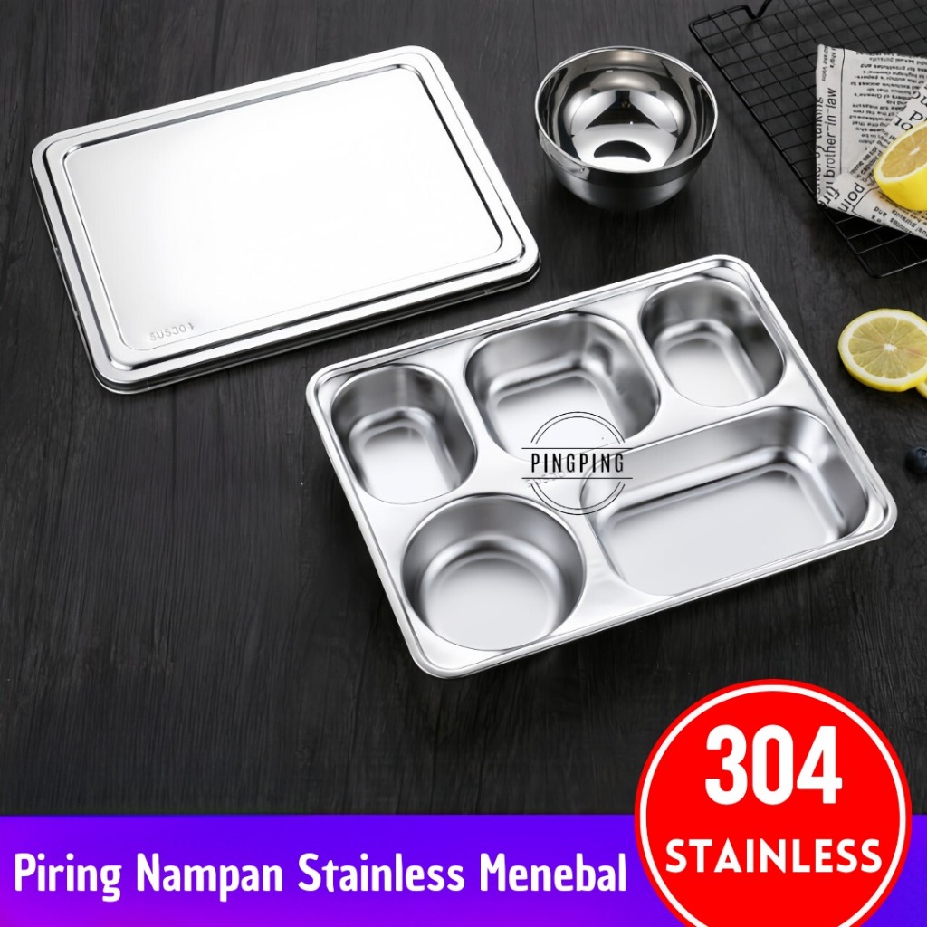 Jual Food Tray Piring Stainless Steel Sus 304 Lunch Box Set 5 Sekat ...