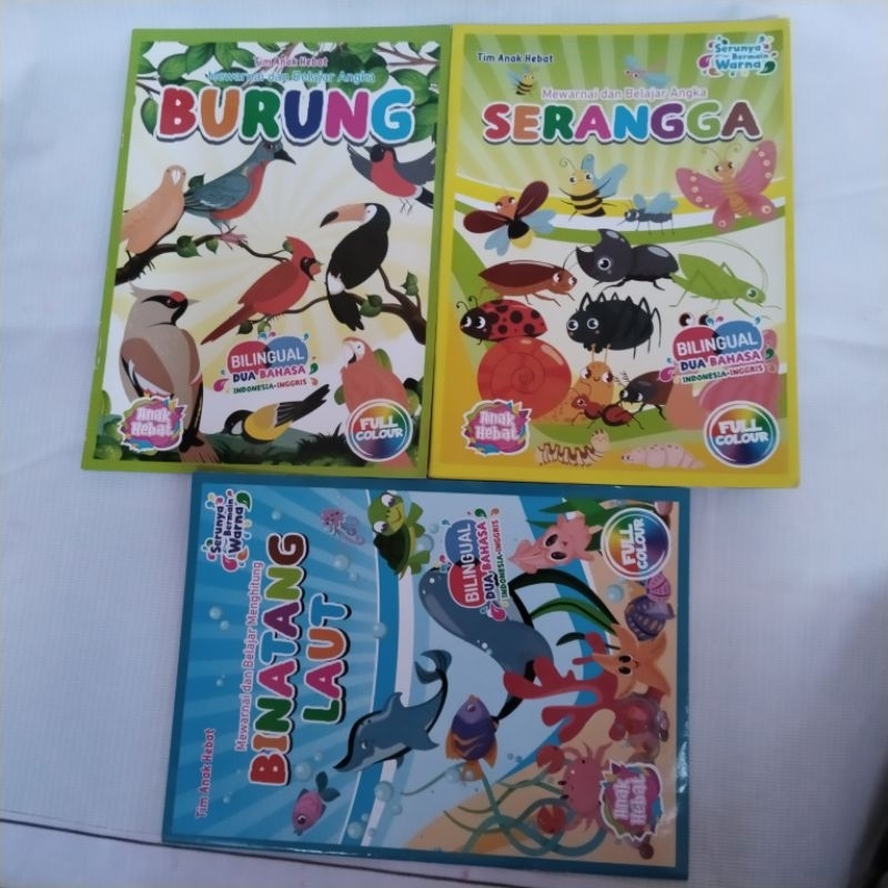 Jual BUKU BELAJAR SERUNYA BERMAIN WARNA BINATANG LAUT,BURUNG,SERANGGA SATU SET ISI 3 BUKU FULL ...