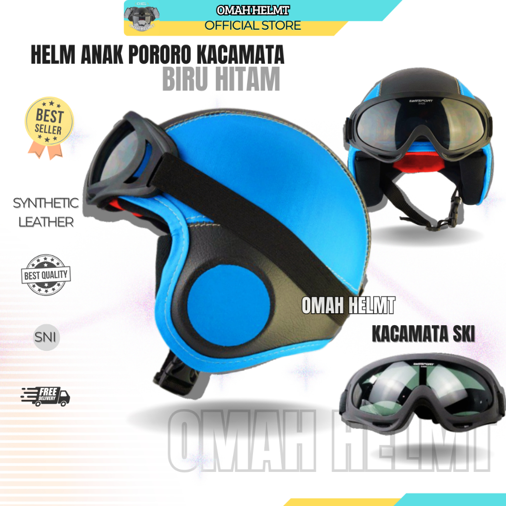 Jual Helm Motor Anak Pororo Retro usia 2-6 Tahun Motif Polos kacamata ...