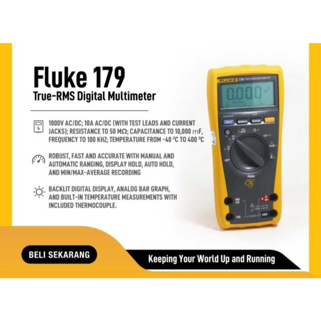 Jual FLUKE 179 True-RMS Digital Multimeter with Backlight & Temperature ...