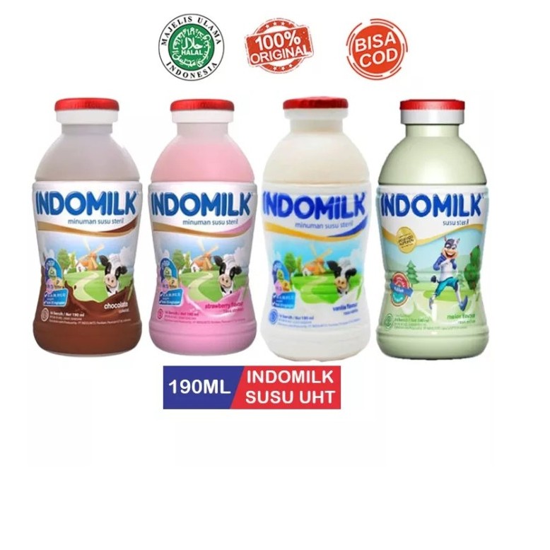 Jual INDOMILK Susu Botol UHT 190Ml 4 varian rasa | Shopee Indonesia