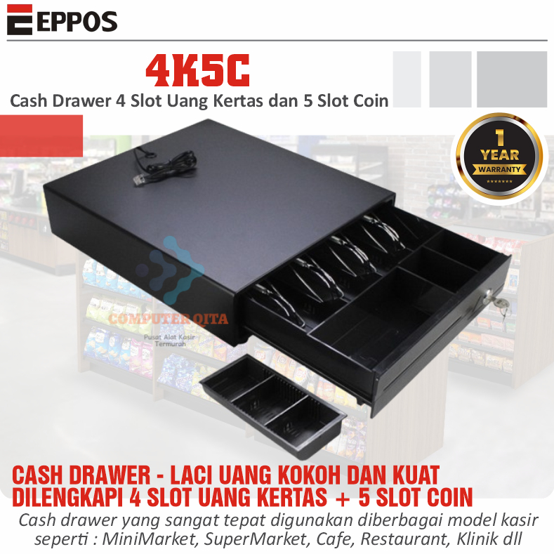 Jual Eppos Cash Drawer 37 X 33CM 4K5C 4 KERTAS 5 COIN RJ11 / Laci Uang ...