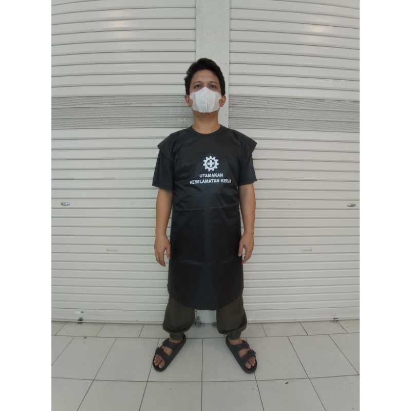 Jual Apron waterproof bahan parasut hitam, model 2 sisi dengan sablon ...