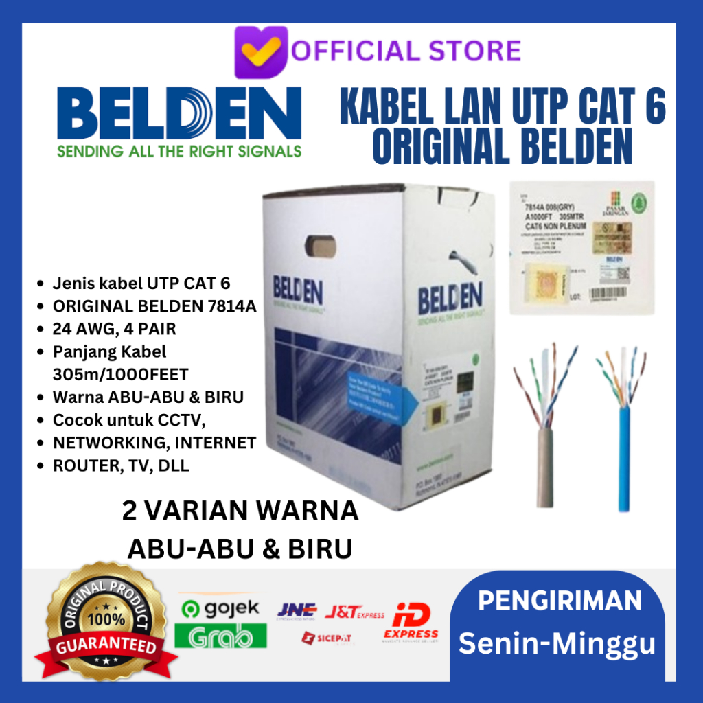 Jual KABEL LAN UTP cat 6 / cat6 BELDEN made in USA 1 roll Original Abu ...