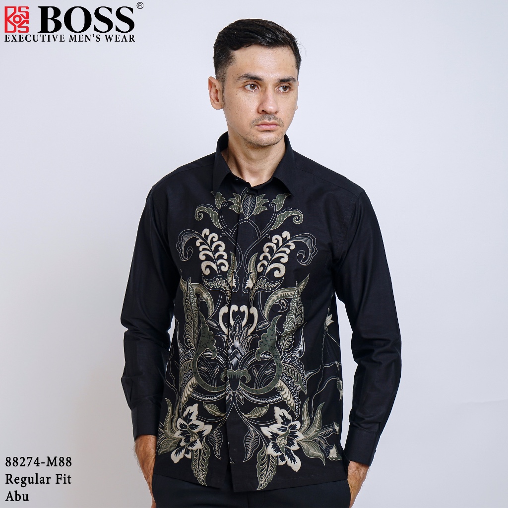 Jual BOSS Kemeja Batik Pria Lengan Panjang Regular Fit 88274 Abu | Shopee Indonesia
