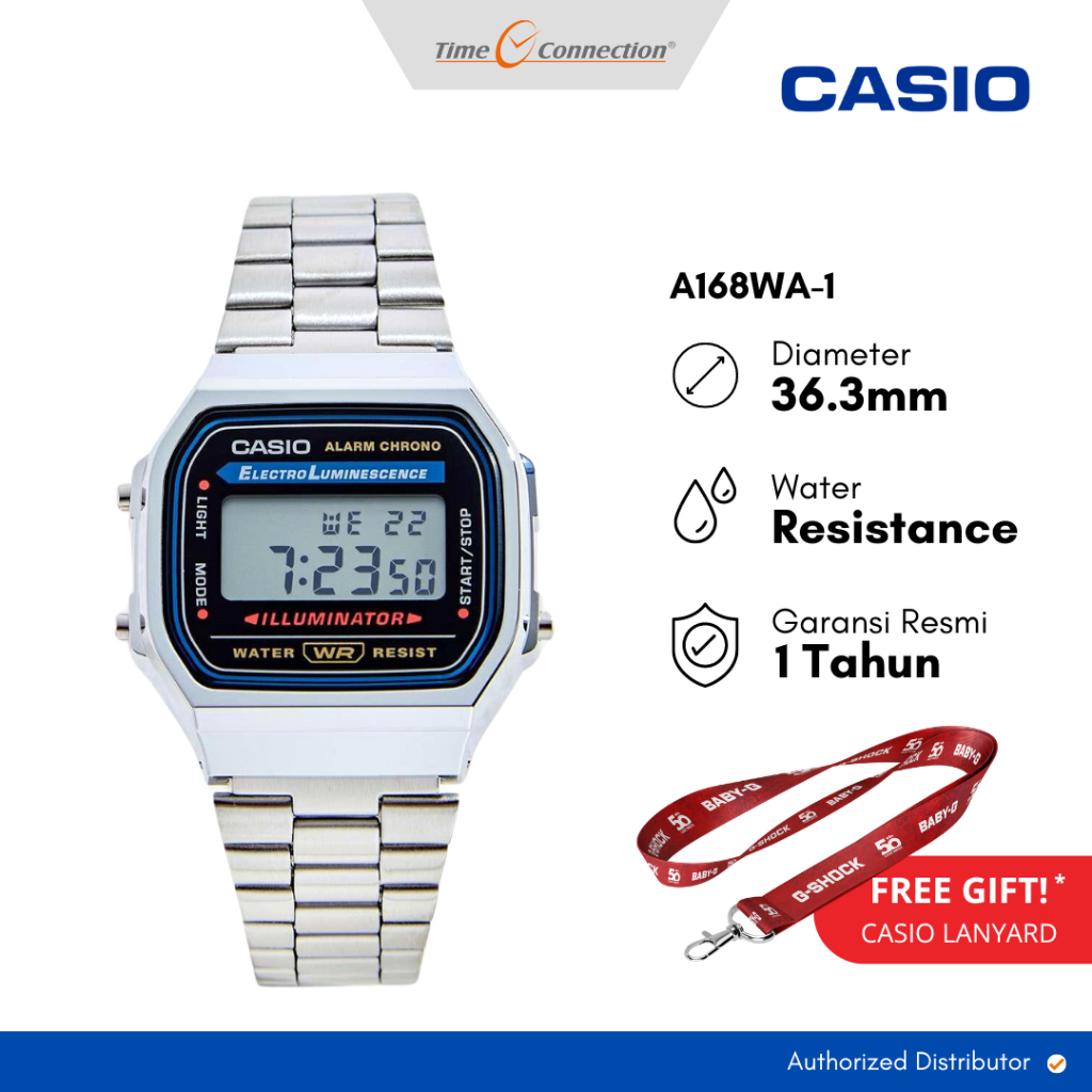 Jual Casio A168WA-1 Stainless Steel Original / Jam Tangan Unisex Pria Wanita Digital Rantai ...